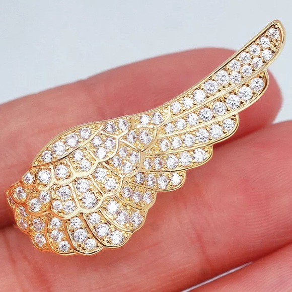 Handcrafted | Jewelry | 3ct 14k Yellow Gold Diamond Angel Wing Ring 55 ...